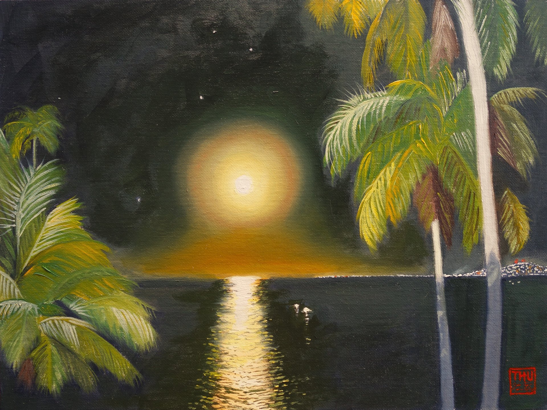 The Beaches at Night Painting by Thu Nguyen