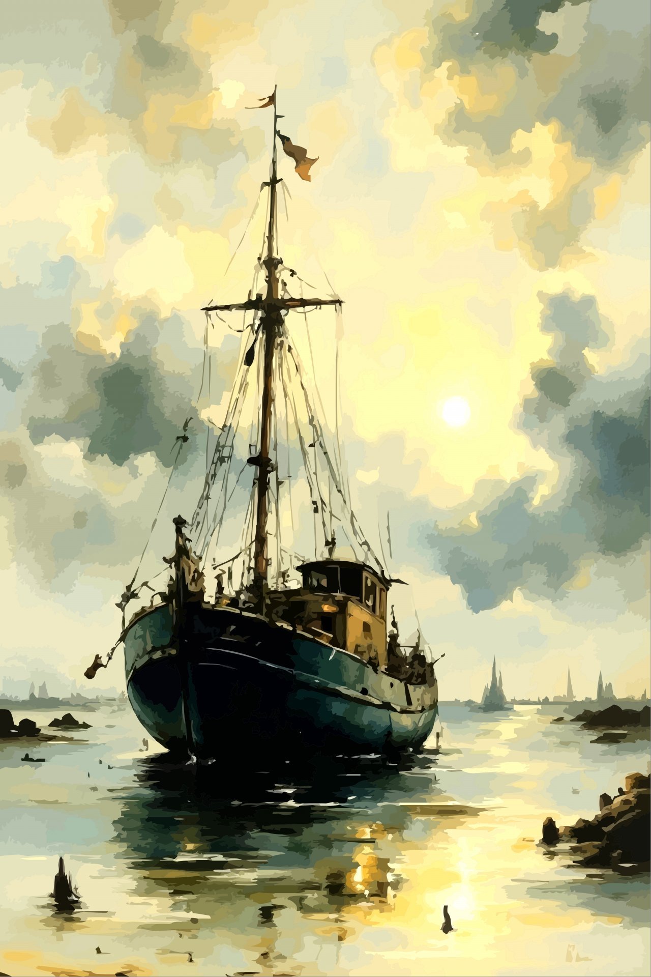 Old Ship in Sunset Glow Digital Art - Viktor Levchenko
