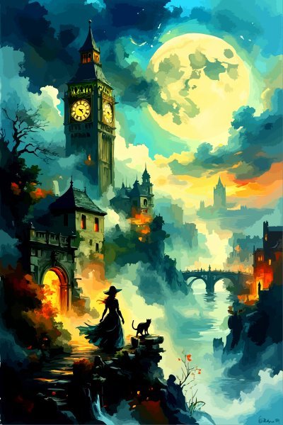 Mystic Bridge and Big Clock Digital Art - Viktor Levchenko