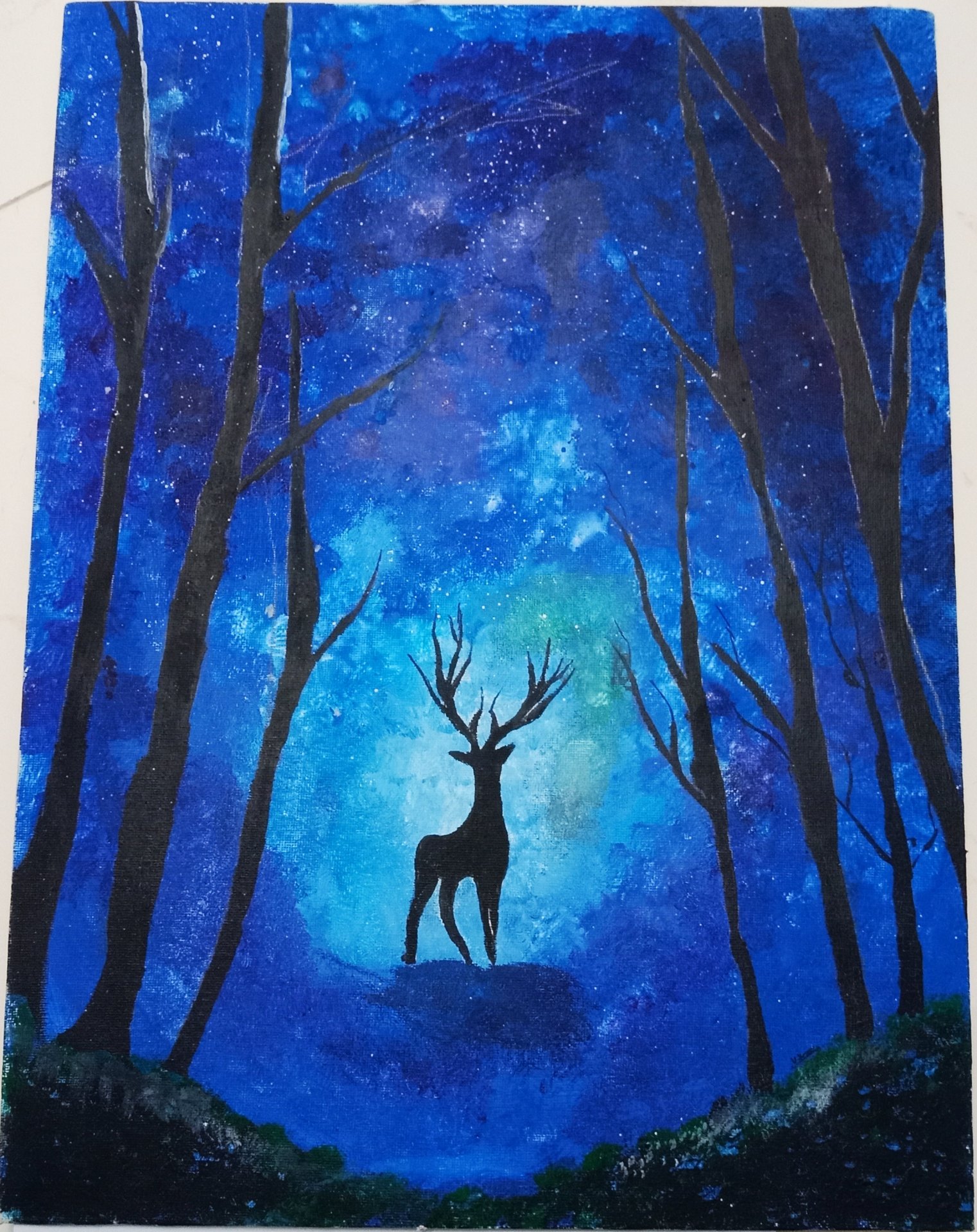 Serenity in Night: Starry Deer Digital Art - Black Dragon