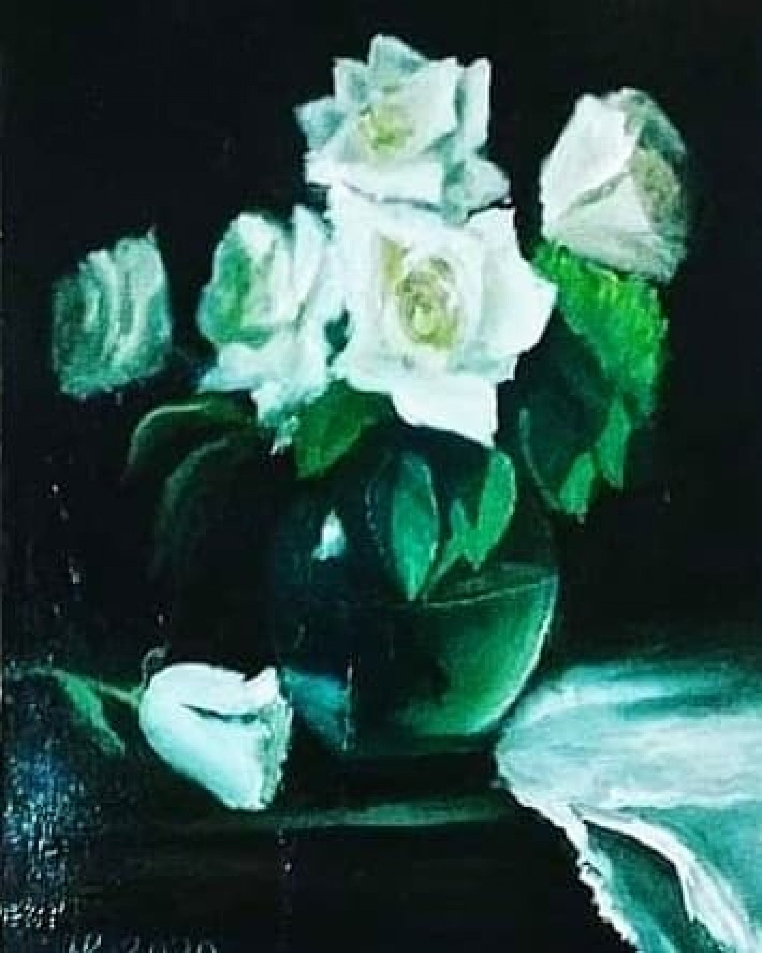 White roses Painting by Roman Matselyk - Jose Art Gallery