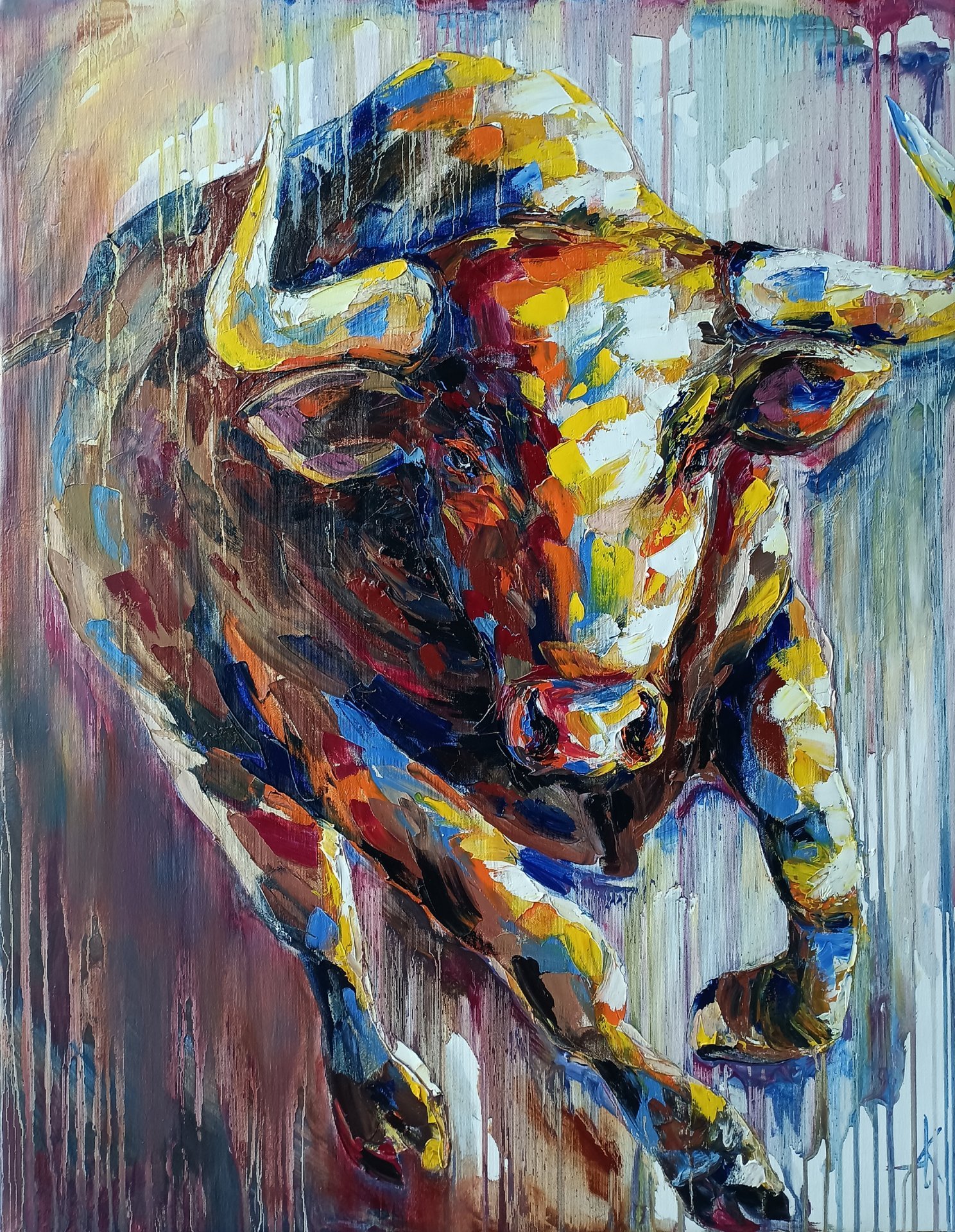 Brave Bull Power Original Oil Painting Painting by Anastasia Kozorez