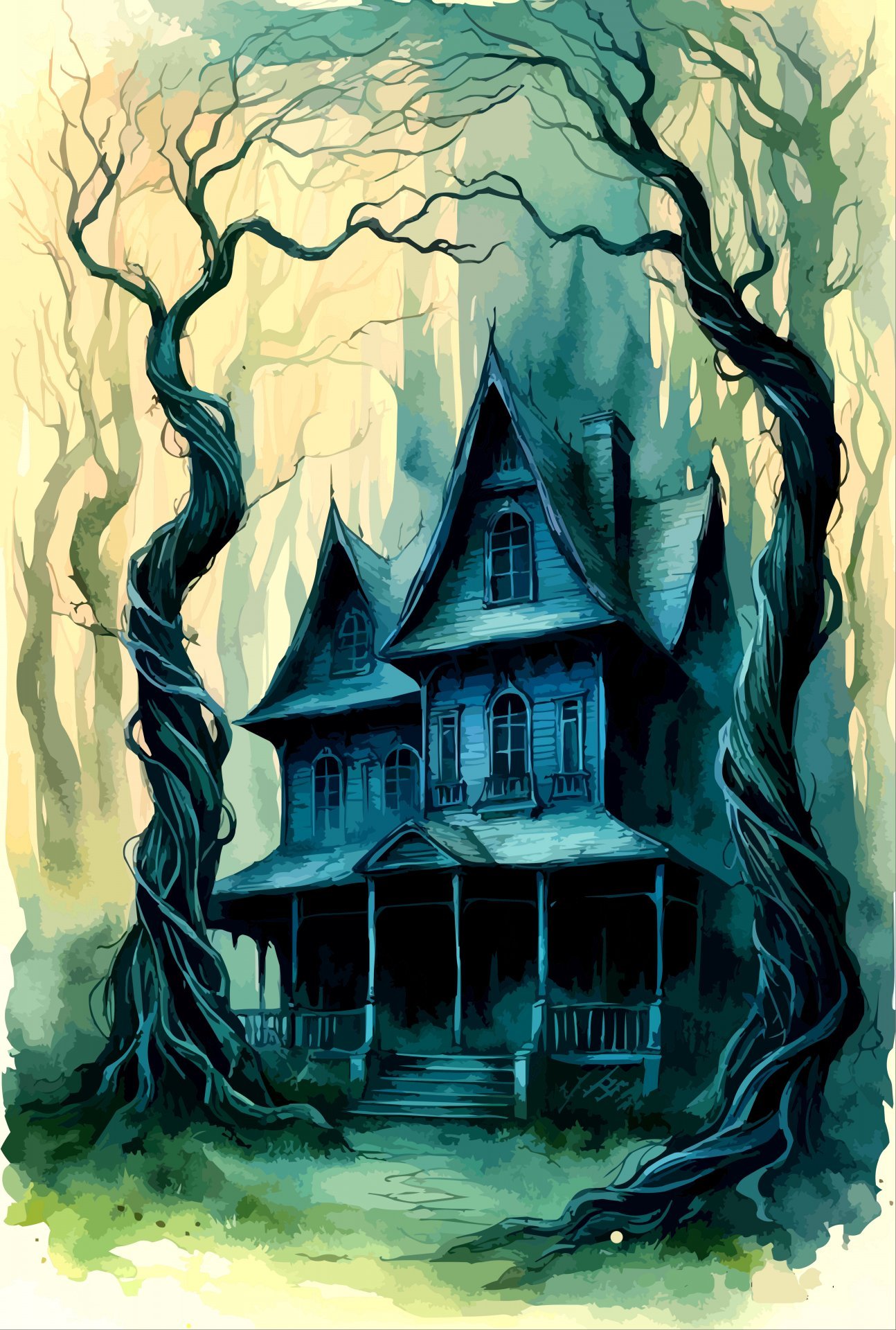 Haunted Mansion in Foggy Forest Mystery Digital Art - Viktor Levchenko