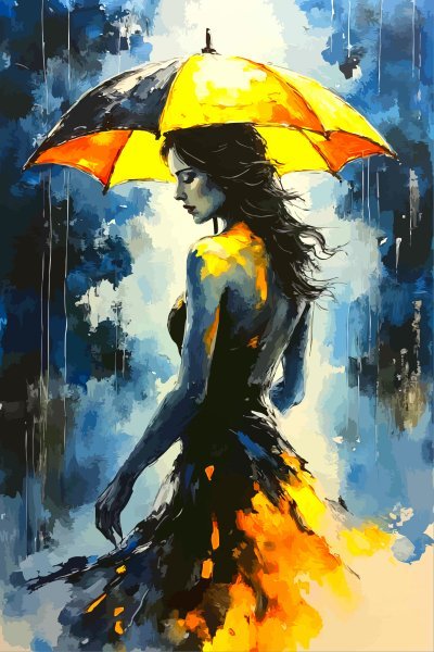 Woman with Yellow Umbrella Digital Art - Viktor Levchenko