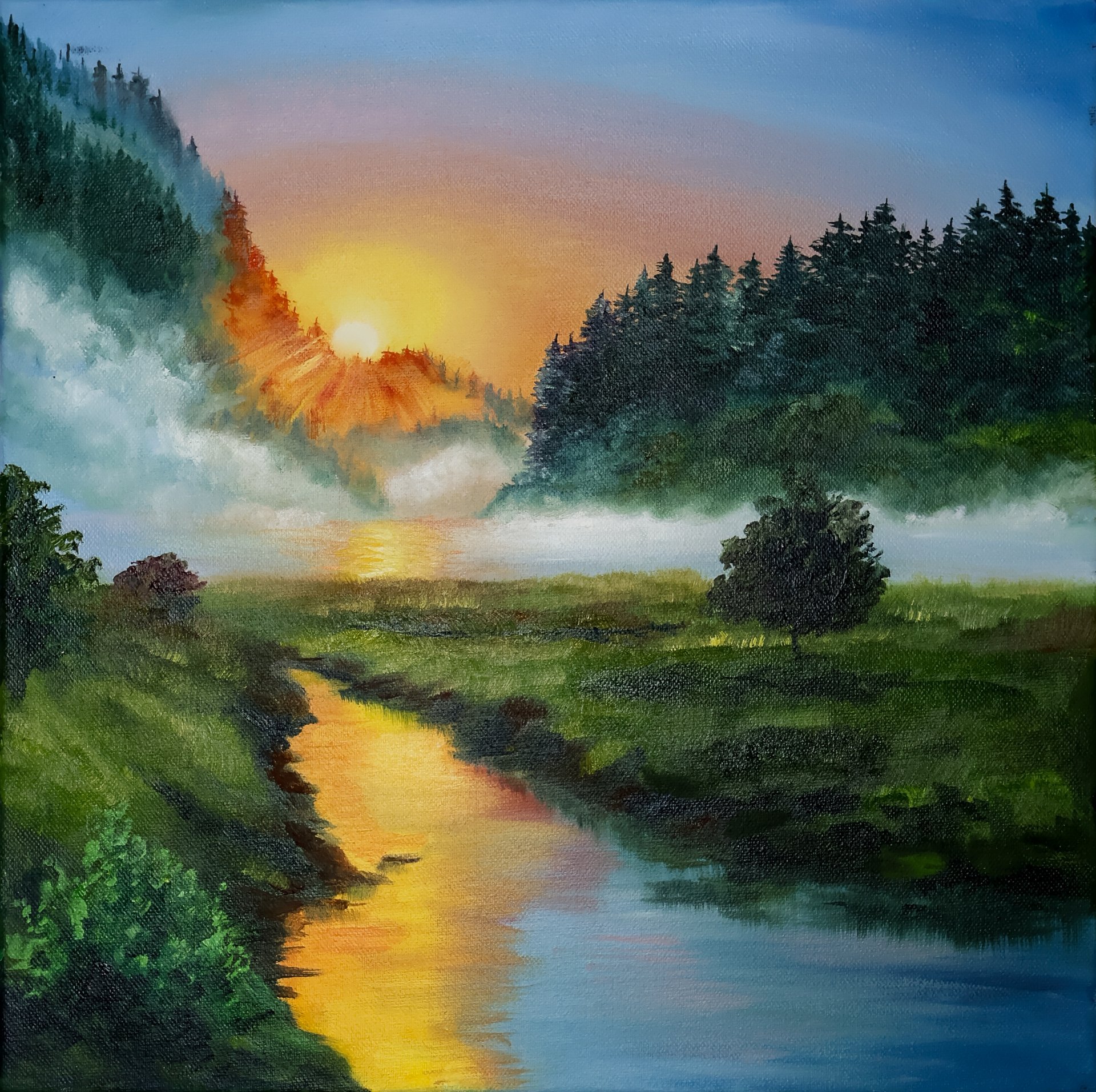 Paisaje: Inspiración de verano junto al lago Pintura de Olena Medvedska