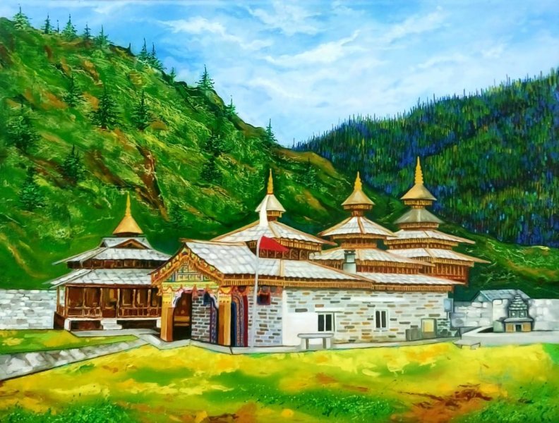 Mahasu Temple Architecture in Himalayas Painting by aditya singh thakur