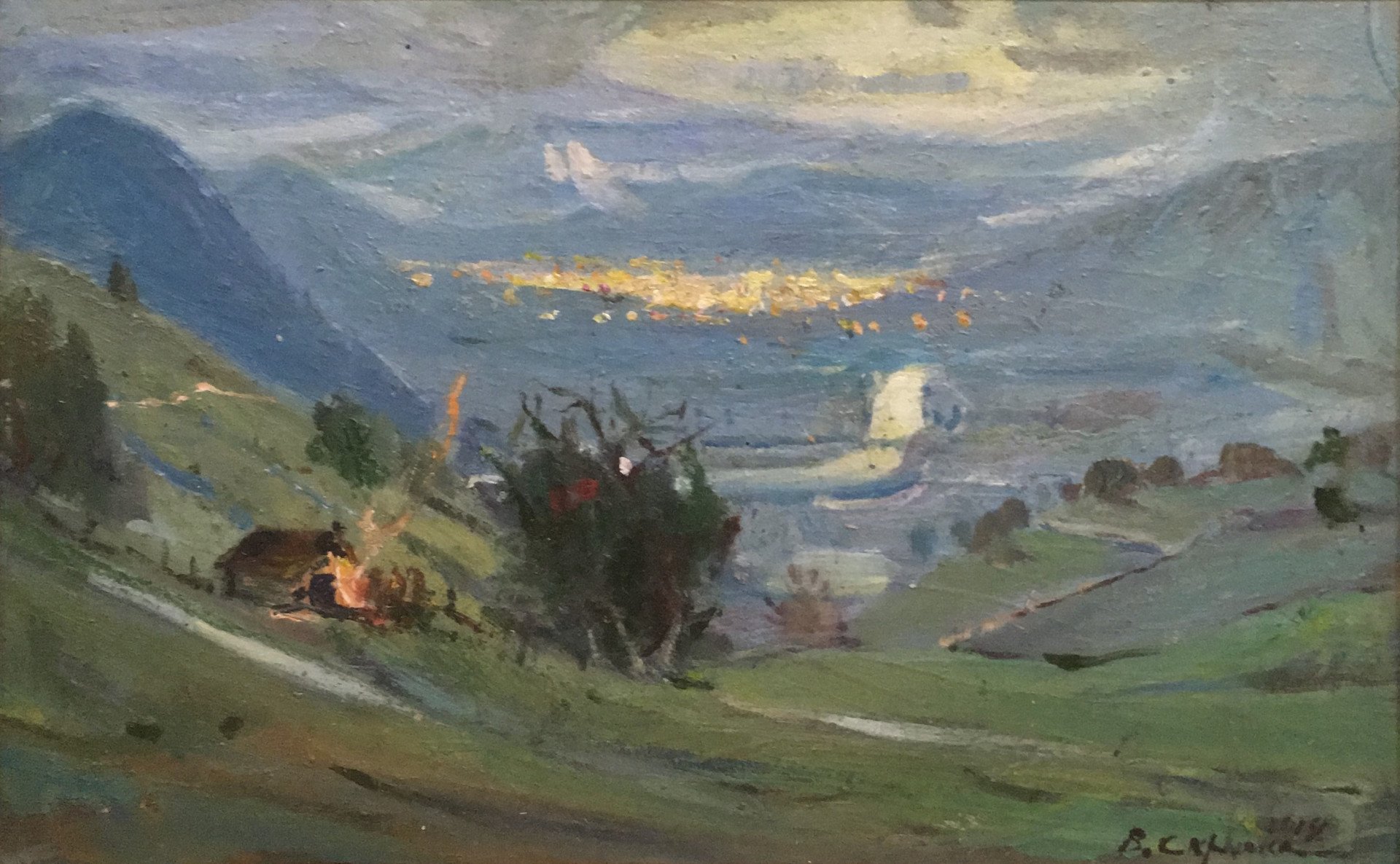 Night distant city Painting by Vasyl Skrypka