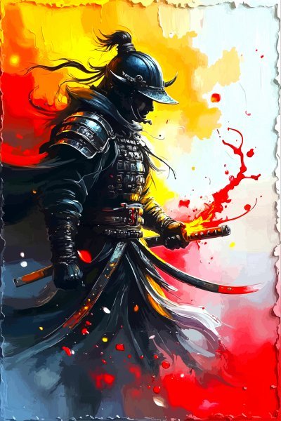 Samurái con armadura iluminada por la luna Arte digital - Viktor Levchenko