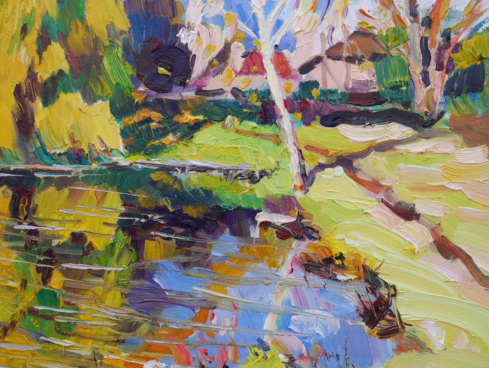 AUTUMN POND (PLEIN AIR) Painting by Dima Braga - Jose Art Gallery