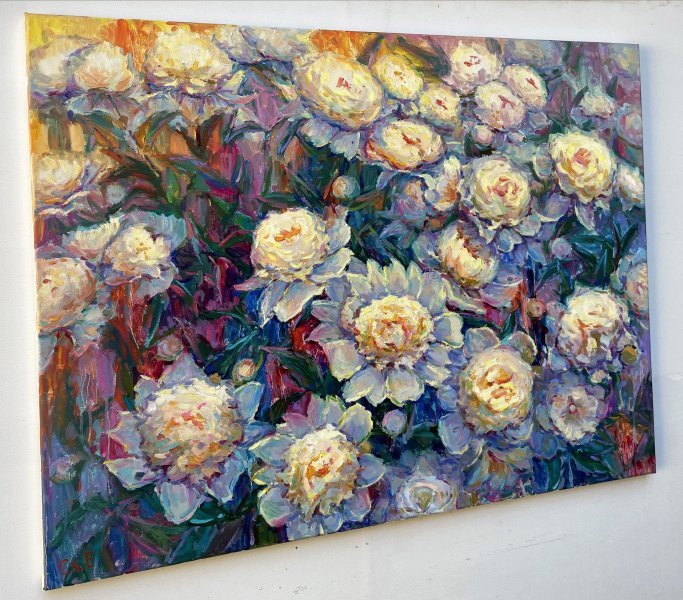 White peonies Painting by Yevgeny Chernyakovsky