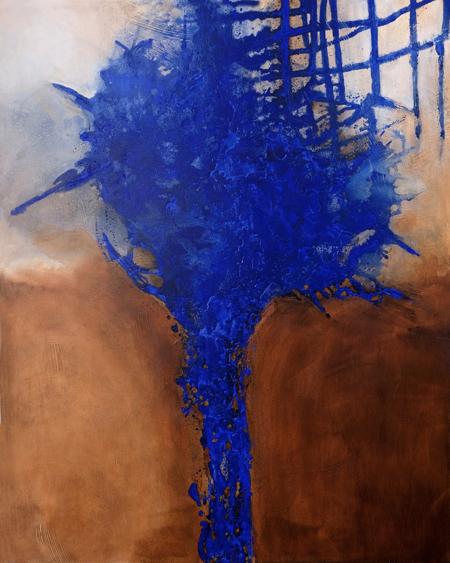 Cobalt Blue Waterfall Abstract Art Painting by Ela Szczepaniak