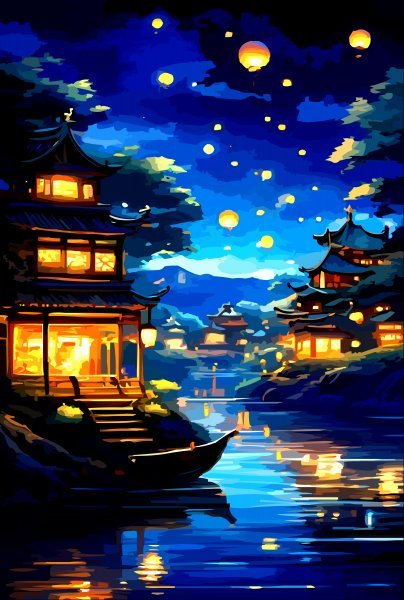 Night Glow on Houses Drawing - Viktor Levchenko