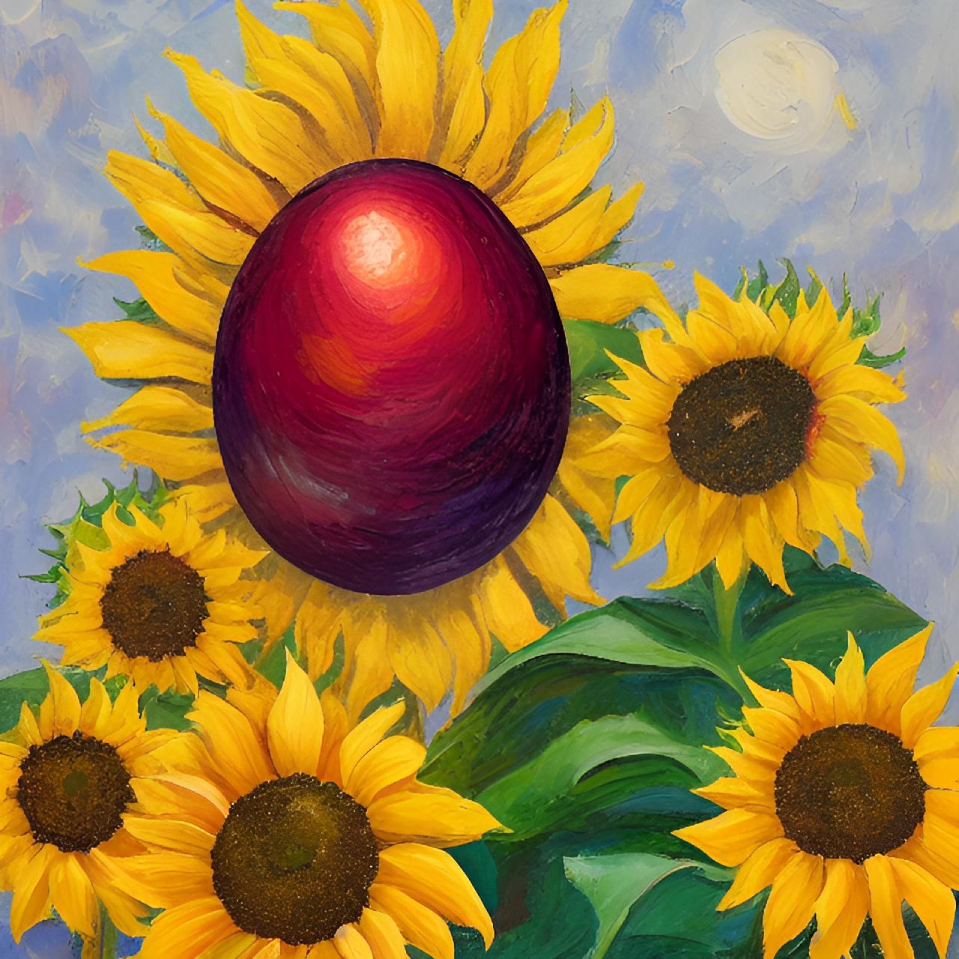 Sunflower: The Red Egg in Petals Painting by MeaHau