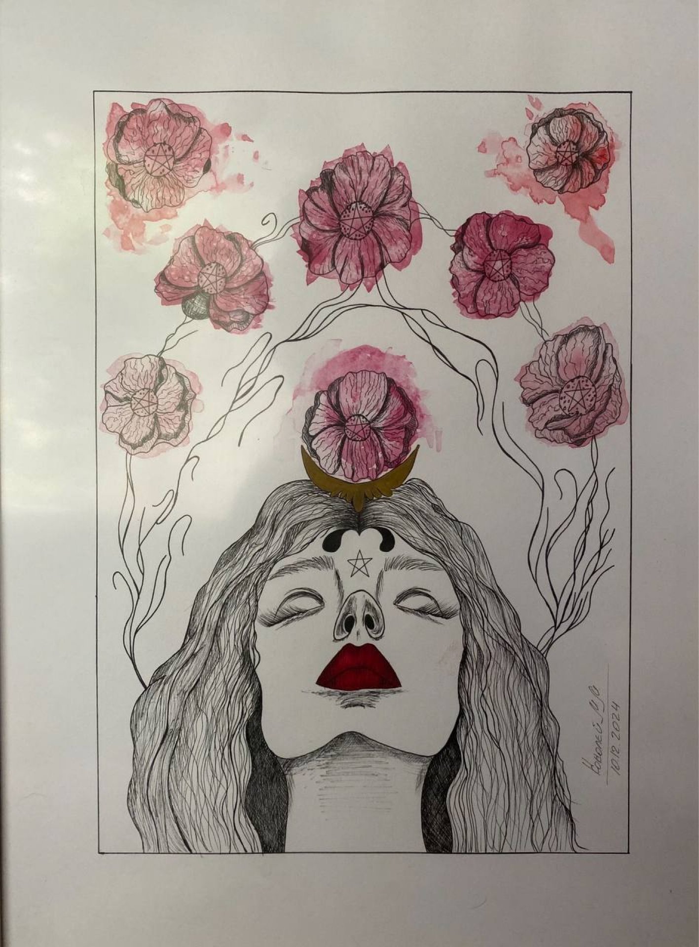 Nine of Pentacles Drawing - Mariya Kokoljey