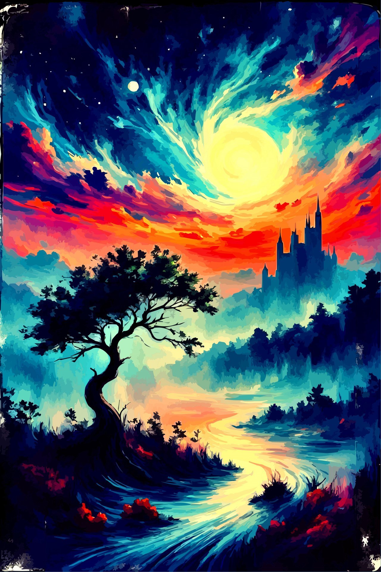 Incendio crepuscular sobre el río Arte digital - Viktor Levchenko