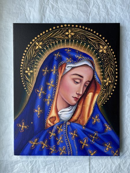 Madonna in Blue: Virgin Mary Icon Art Painting by Stepan Ribkevich