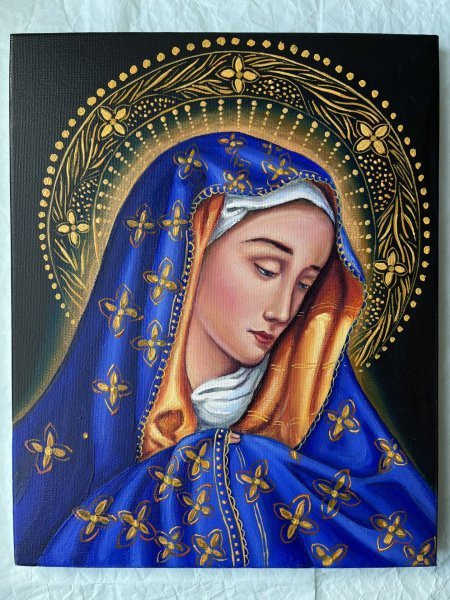 Madonna in Blue: Virgin Mary Icon Art Painting by Stepan Ribkevich