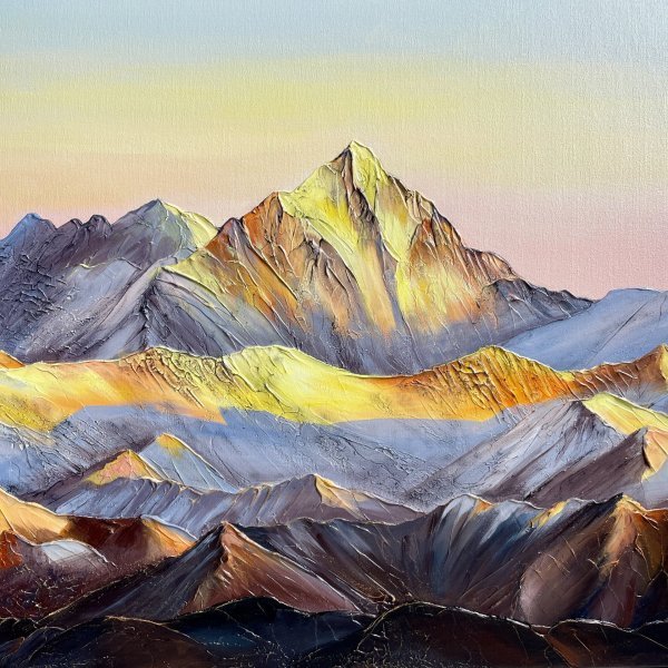 Sunset view of Mount Everest Painting by Anna Shkolik