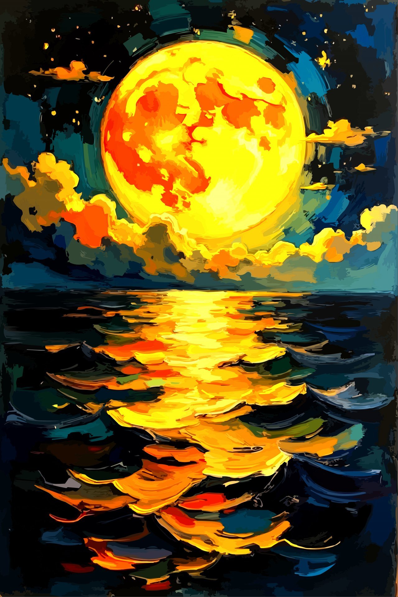 Golden Moonlight on Waves Painting by Viktor Levchenko