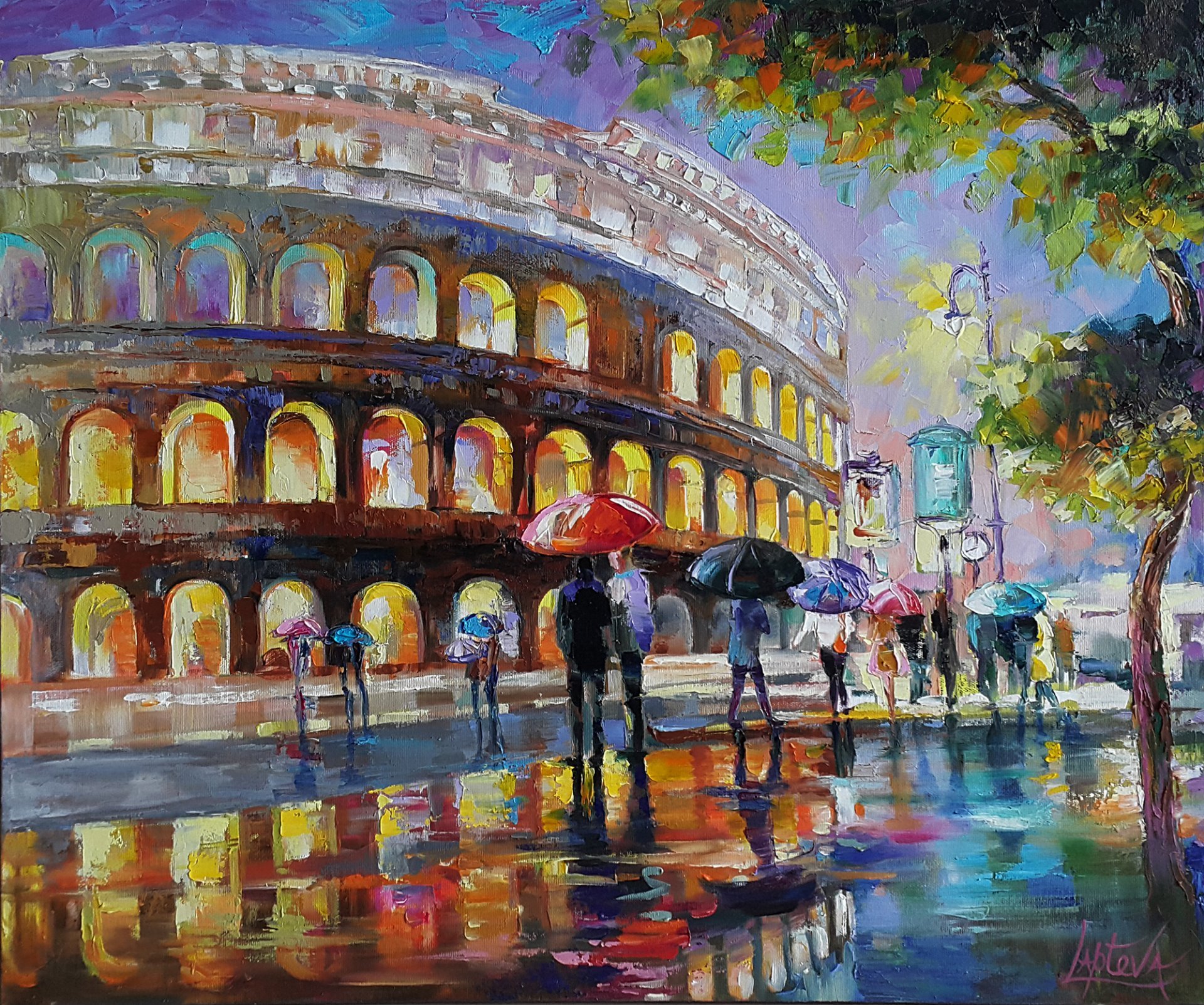 Rome Colosseum Evening Painting by Viktoria Lapteva