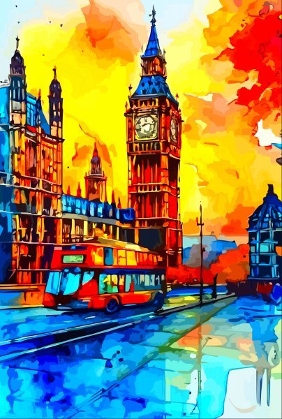 Big Ben Fantasy Ink Cityscape Digital Art - Viktor Levchenko