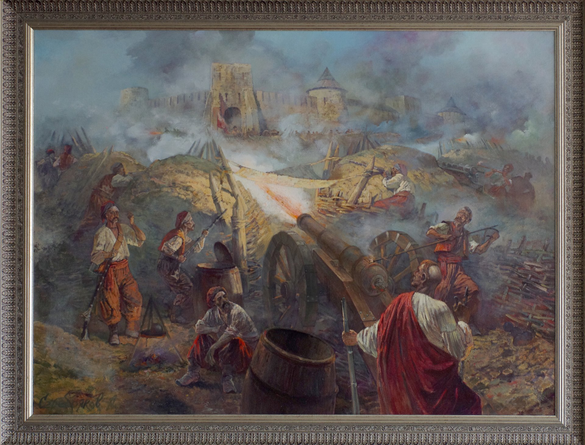 The siege of Zhvanetsky Castle Painting by Andrey Serebryakov