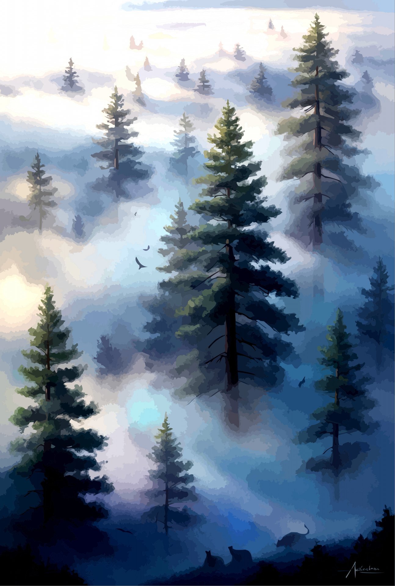Silent Trees in Fog Digital Art - Viktor Levchenko