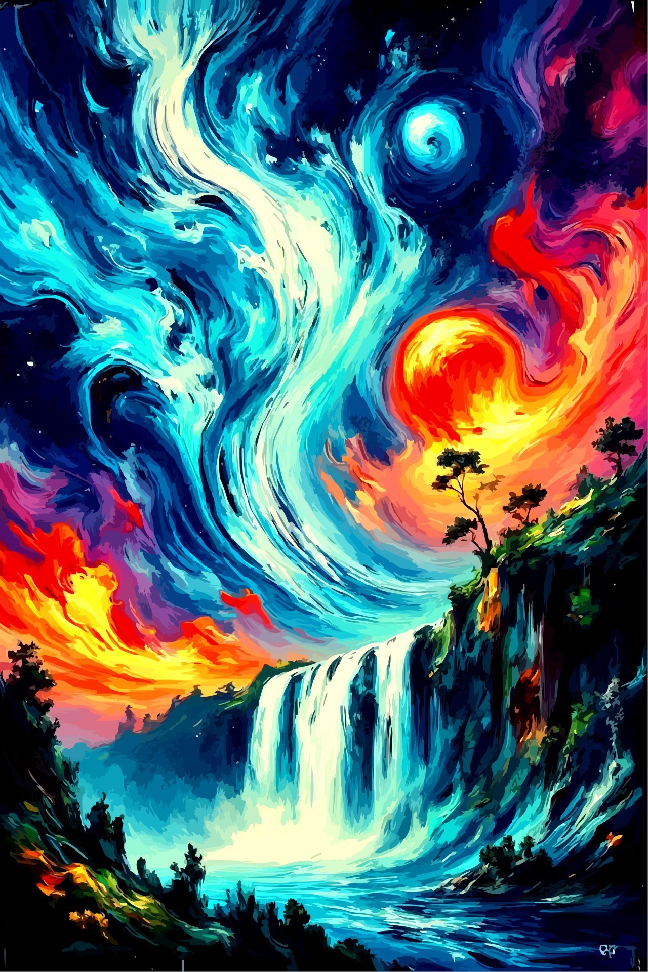Fantasy Waterfall Dream Sky Painting by Viktor Levchenko