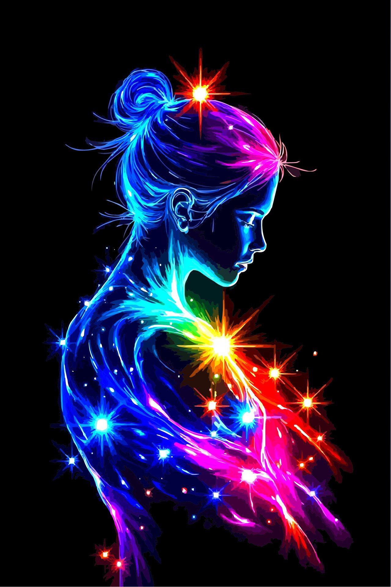 Neon Glow Female Portrait Digital Art - Viktor Levchenko