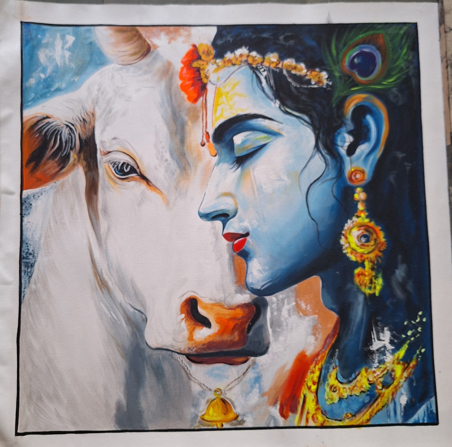 Krishna con pintura de vaca Pintura de Manish Vaishnav