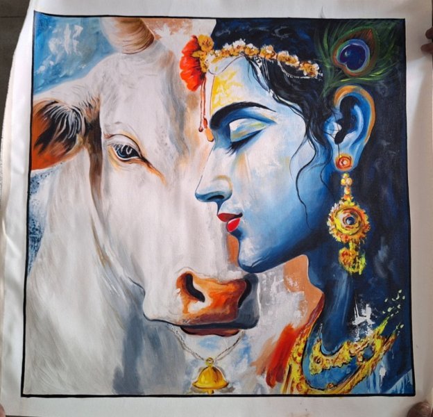Krishna con pintura de vaca Pintura de Manish Vaishnav