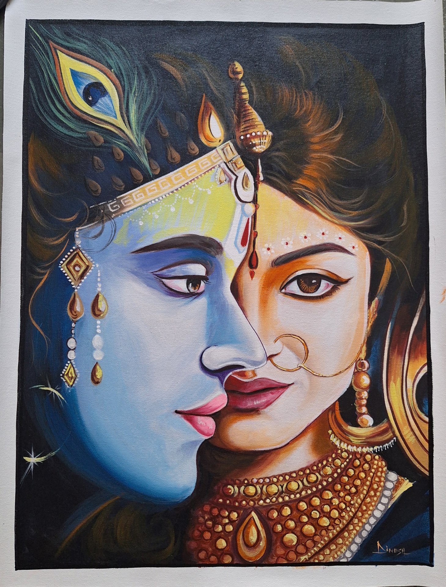 Pintura en lienzo de Radha Krishna Pintura de Manish Vaishnav