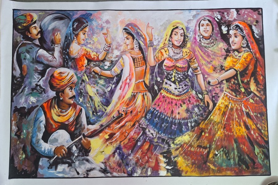 Folk Dance on Desert Painting by Manish Vaishnav