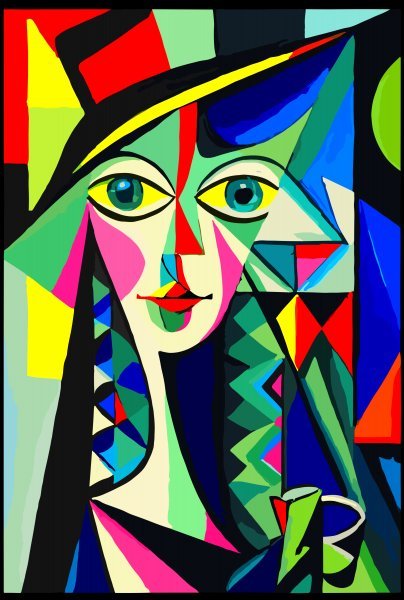 Cubist Elegance in Colorful Portrait Digital Art - Viktor Levchenko