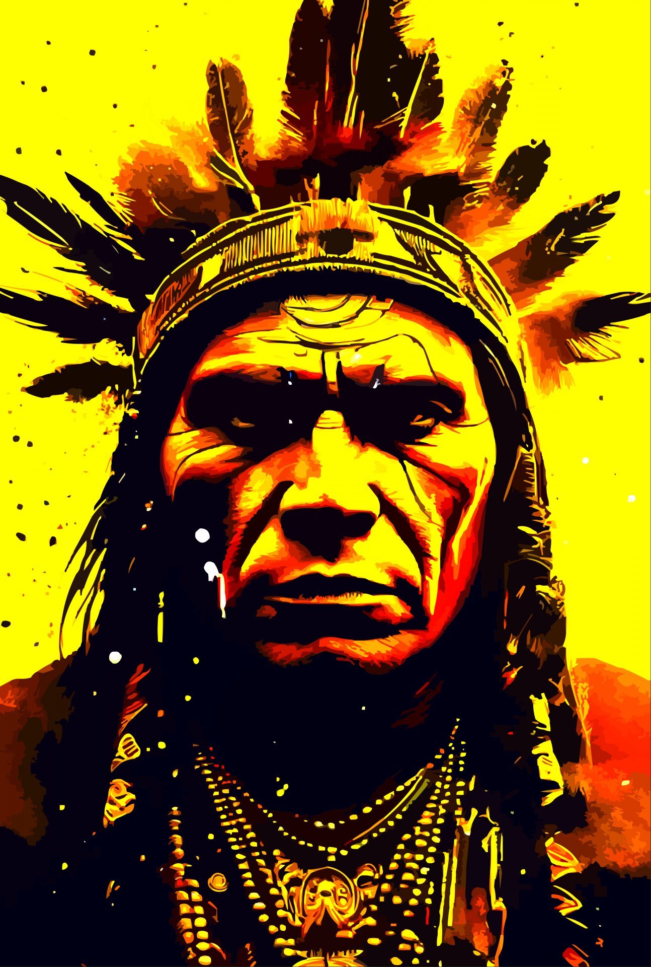 Haunting Native Chief Portrait Close-Up Painting by Viktor Levchenko