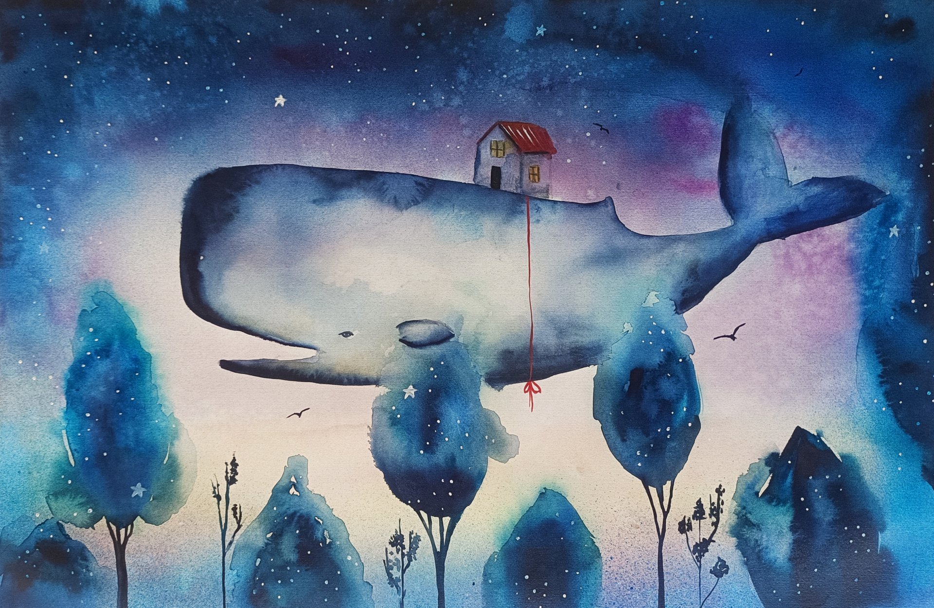 Between Stars and Trees Painting by Evgenia Smirnova