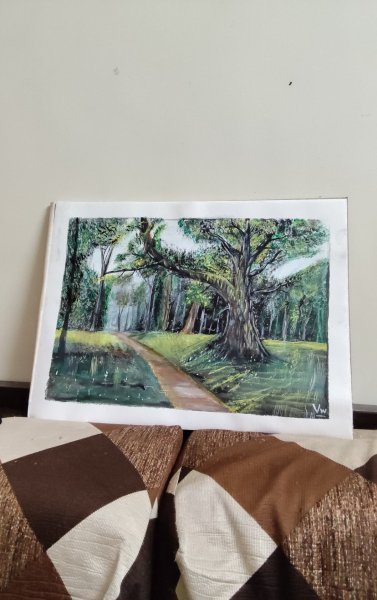 Realistic Forest Landscape with Trees Painting by Vishakha WAGHMARE