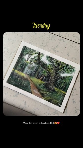 Realistic Forest Landscape with Trees Painting by Vishakha WAGHMARE