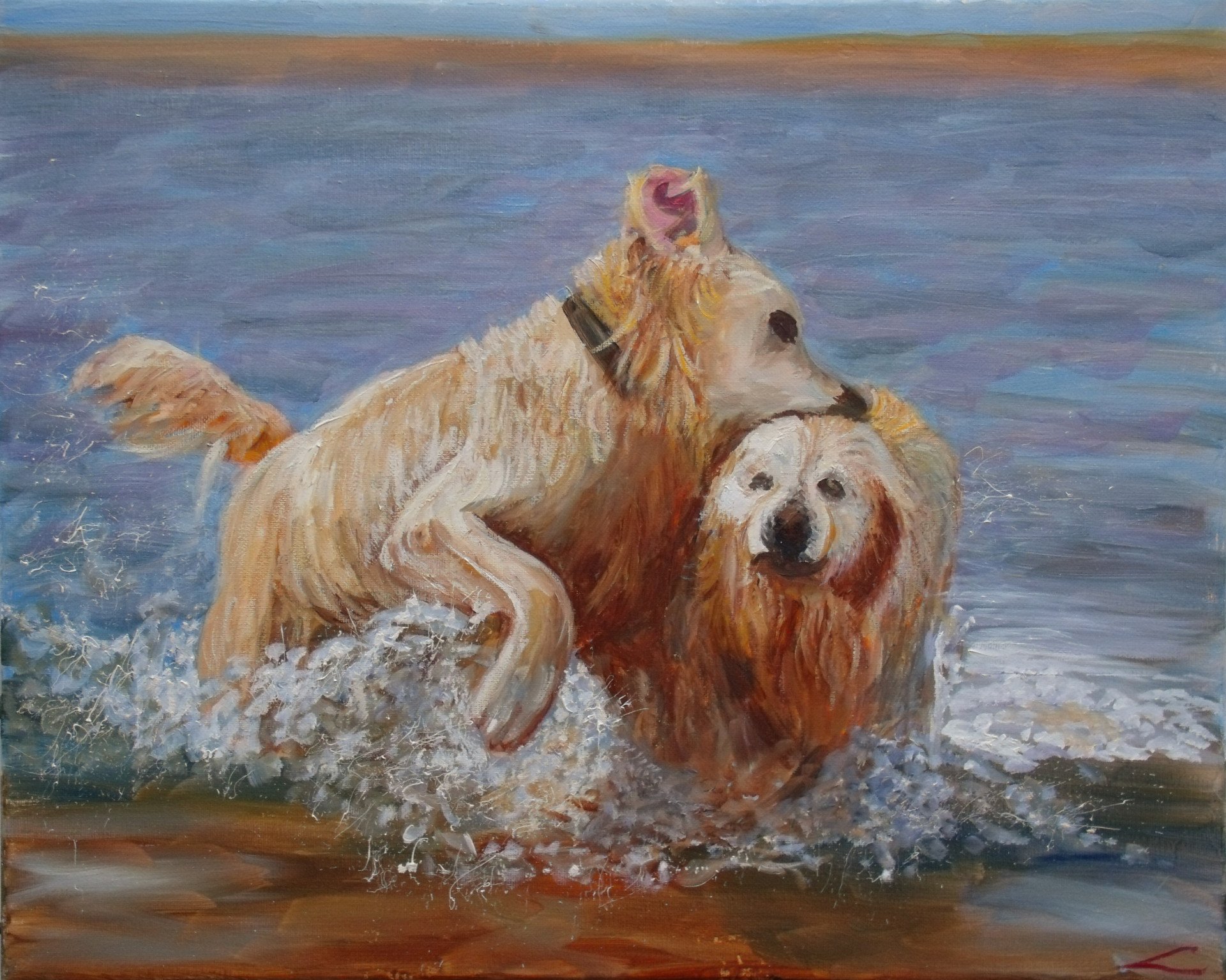 Wet dogs 4 Painting by Elena Sokolova - Jose Art Gallery