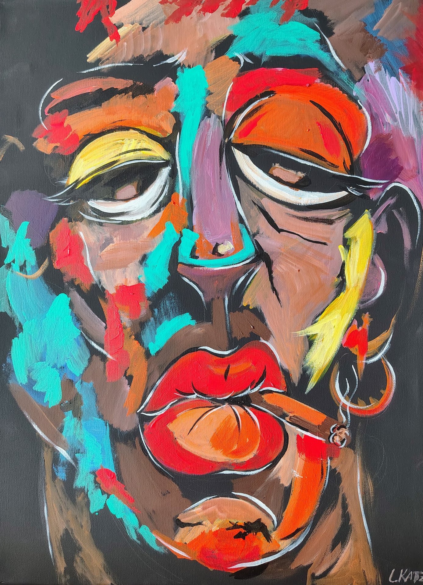 Tired Black Man Surreal Portrait Drawing - Leon Katz