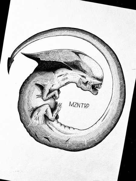 Alien Ouroboros Drawing - MZNTRP - Jose Art Gallery