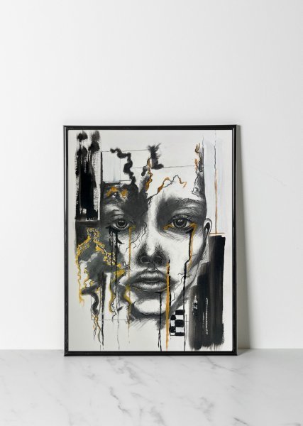Fractured Identity in Abstract Portrait Painting by Caelthorne Art