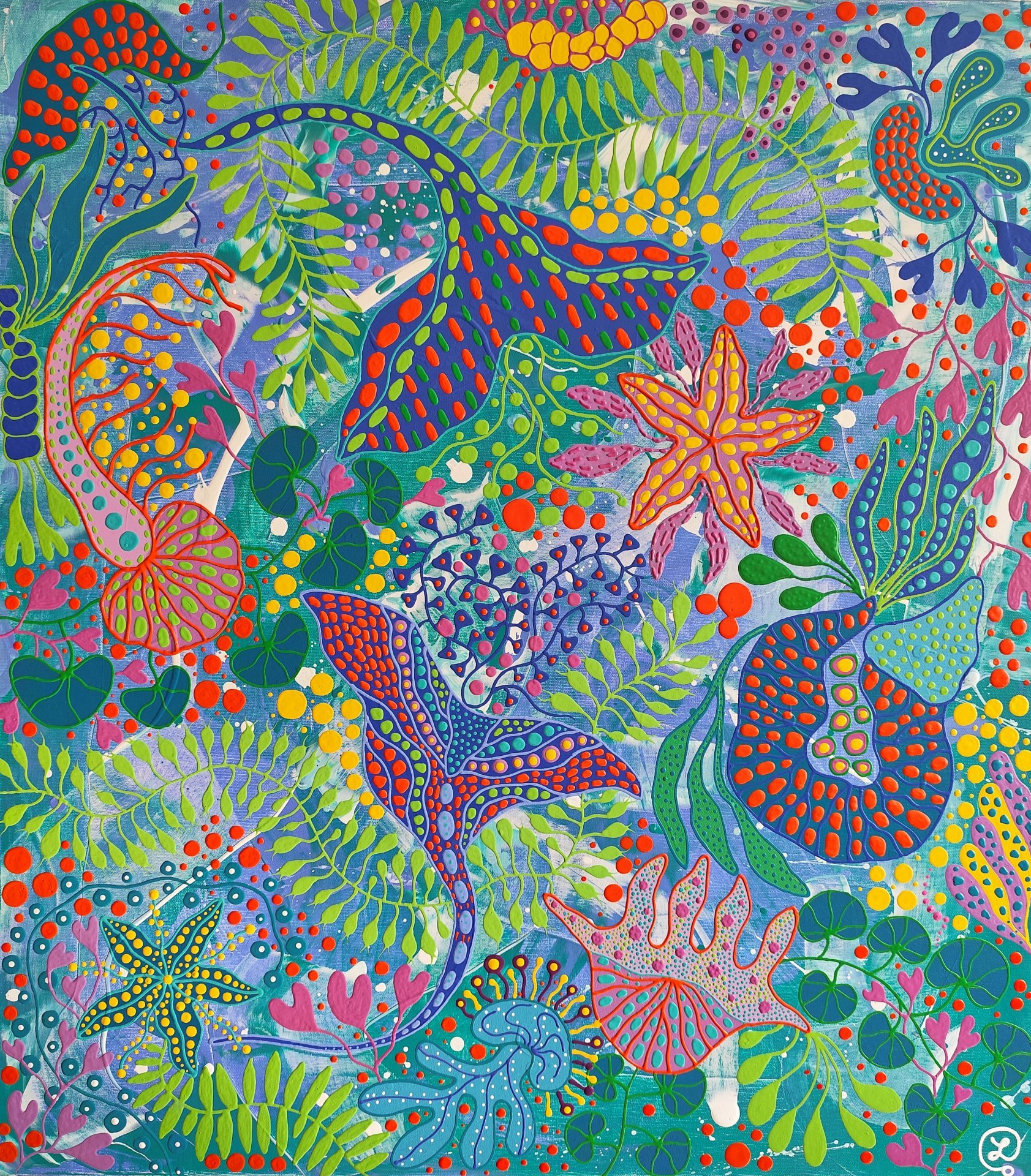 Vibrant Marine Life in Ocean Bloom Painting by Oxana Lazari