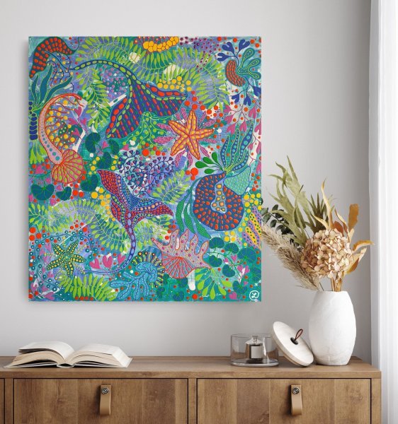 Vibrant Marine Life in Ocean Bloom Painting by Oxana Lazari