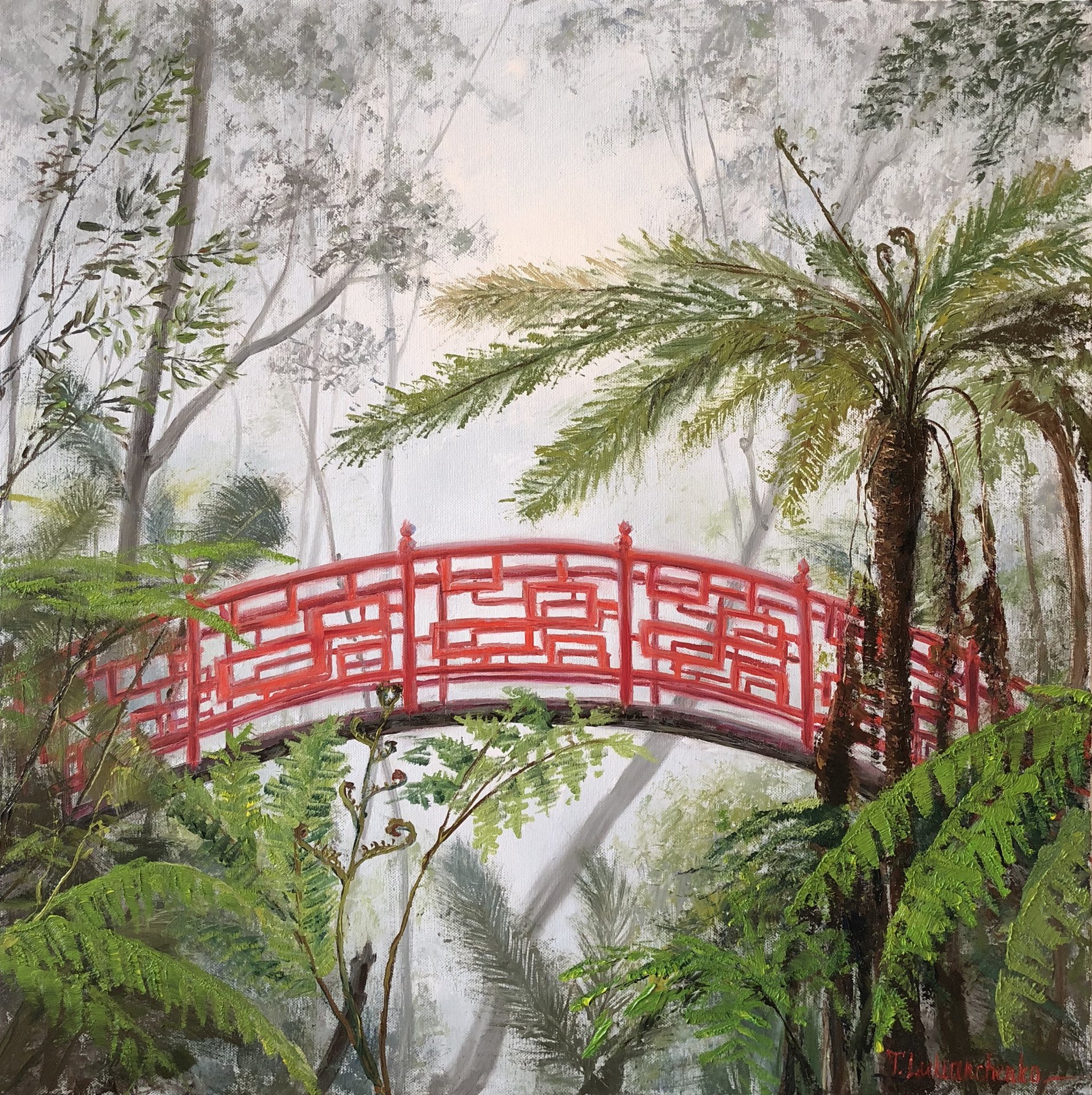 Red bridge Painting by Tetiana Lukianchenko