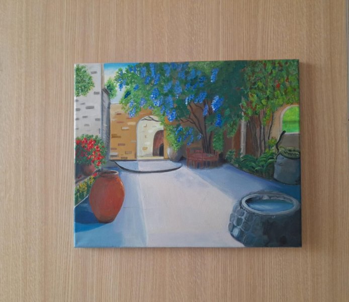 Eastern Courtyard: Morning Guests and Warmth Painting by Fa Ley
