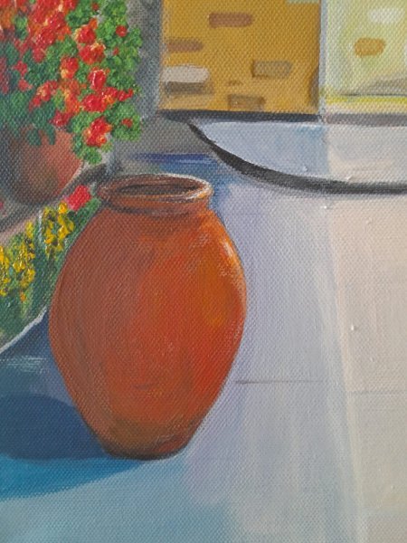 Eastern Courtyard: Morning Guests and Warmth Painting by Fa Ley