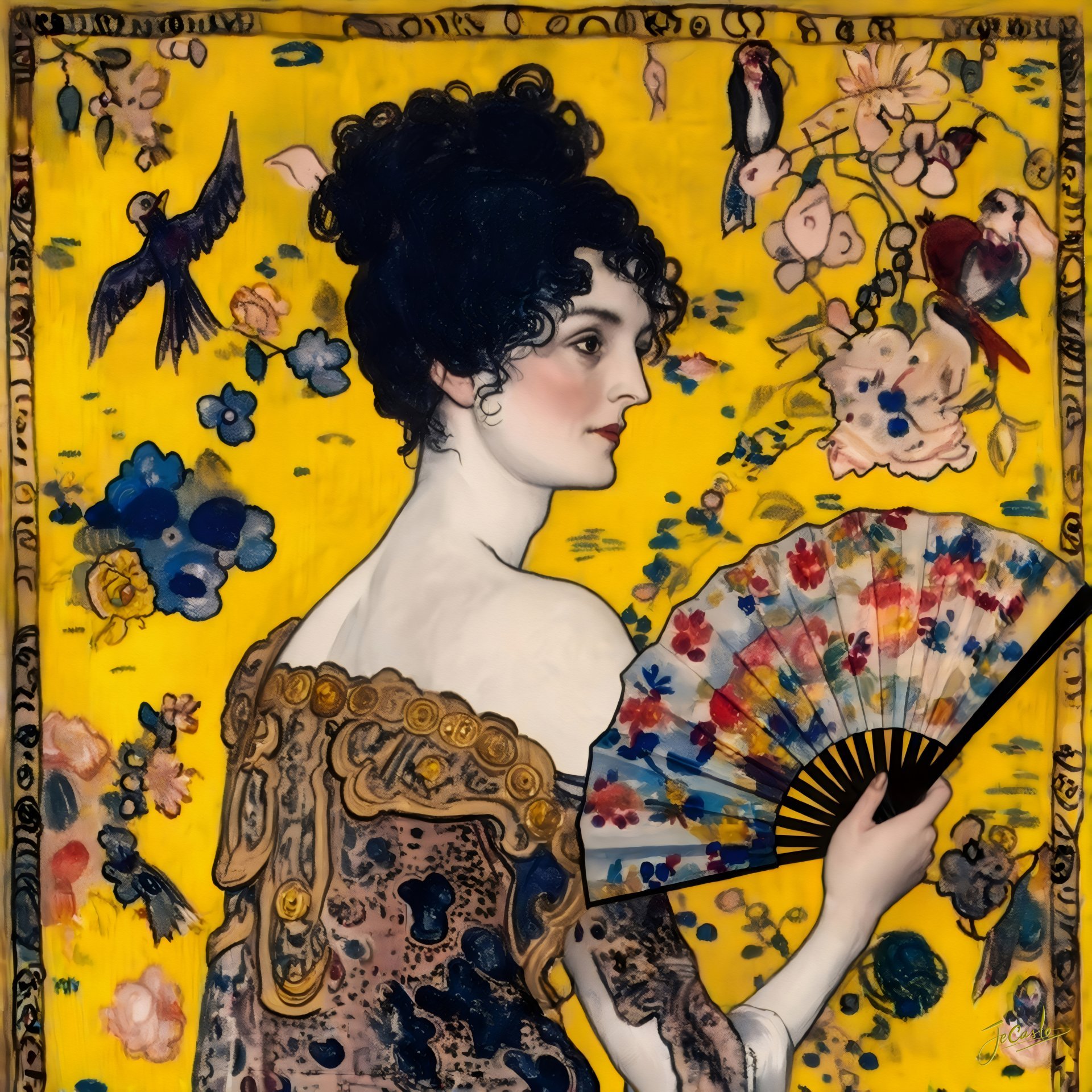 The Lady with the Fan Painting by Jecaslo - Jose Art Gallery