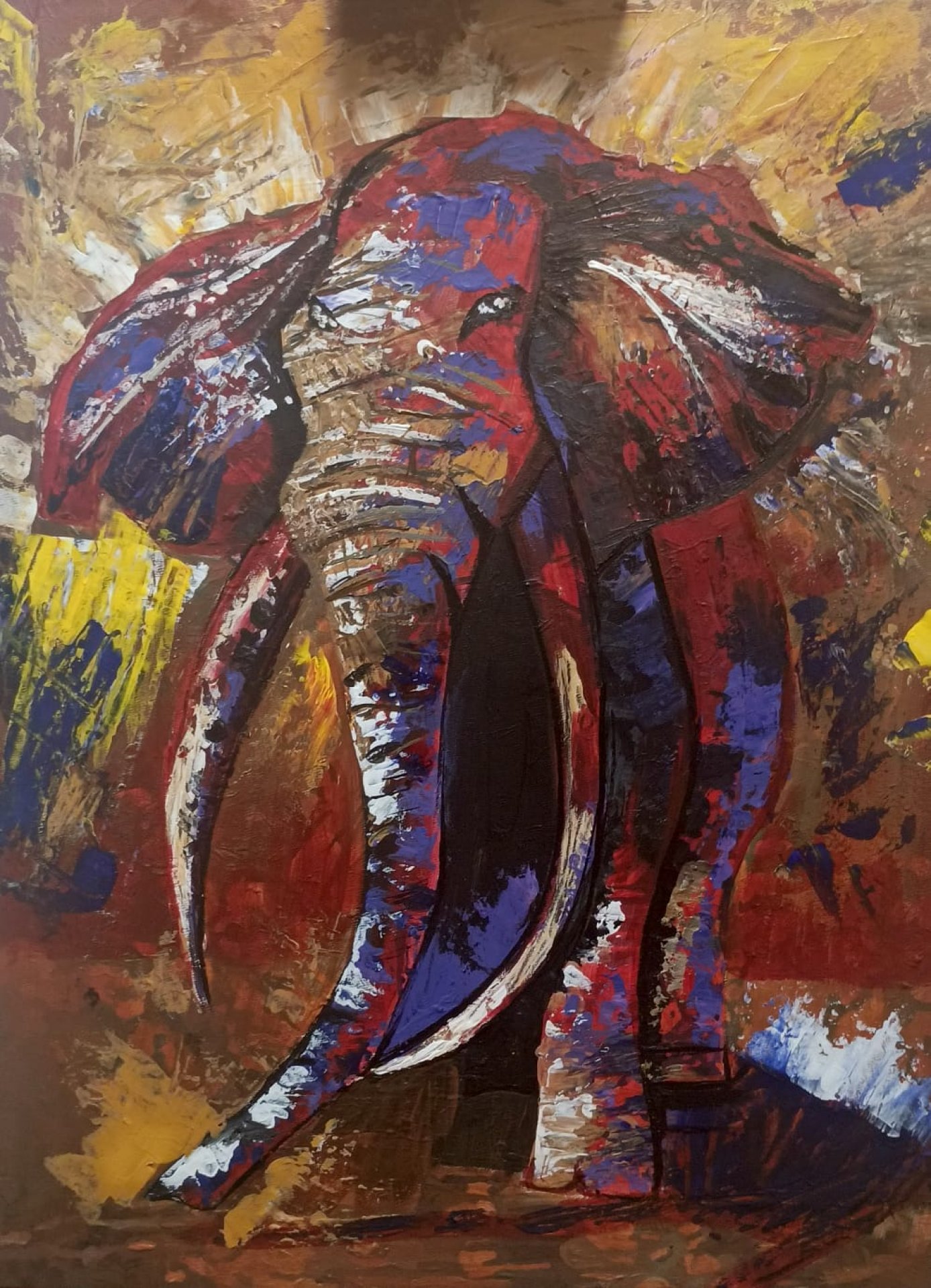 Colorful Golden Elephant in Ornament Painting by Emiliya Braun