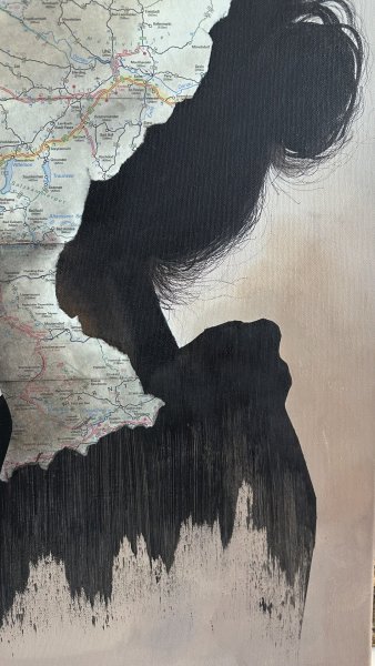 Collage Map Portrait Wall Art: Migration Story Drawing - Julia Shilo